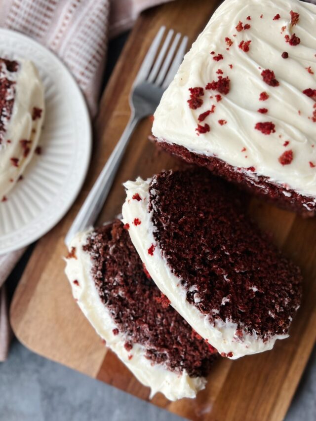 Red Velvet Loaf Cake with Cream Cheese Frosting - Bake With Jamie